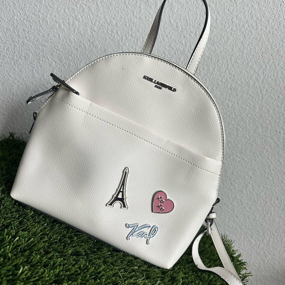 Karl Lagerfeld | Bags | Karl Lagerfeld Cream Backpack With Iconic ...